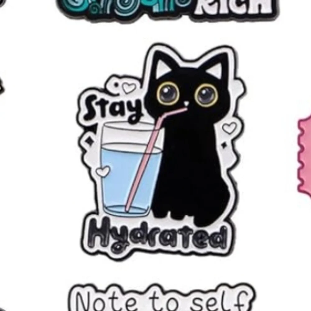 Accessories | Stay Hydrated Black Cat Enamel Pin Cute Cat Design | Poshmark